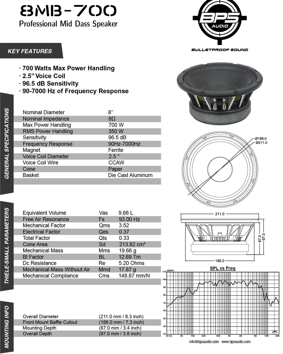 8 MID BASS SPEAKER | 8MB700 BPS AUDIO